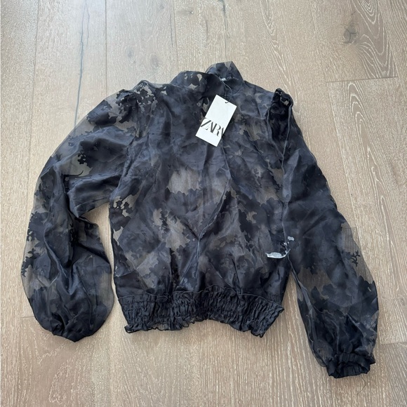 Zara | Tops | Zara Sheer Black Floral Print Blouse | Poshmark